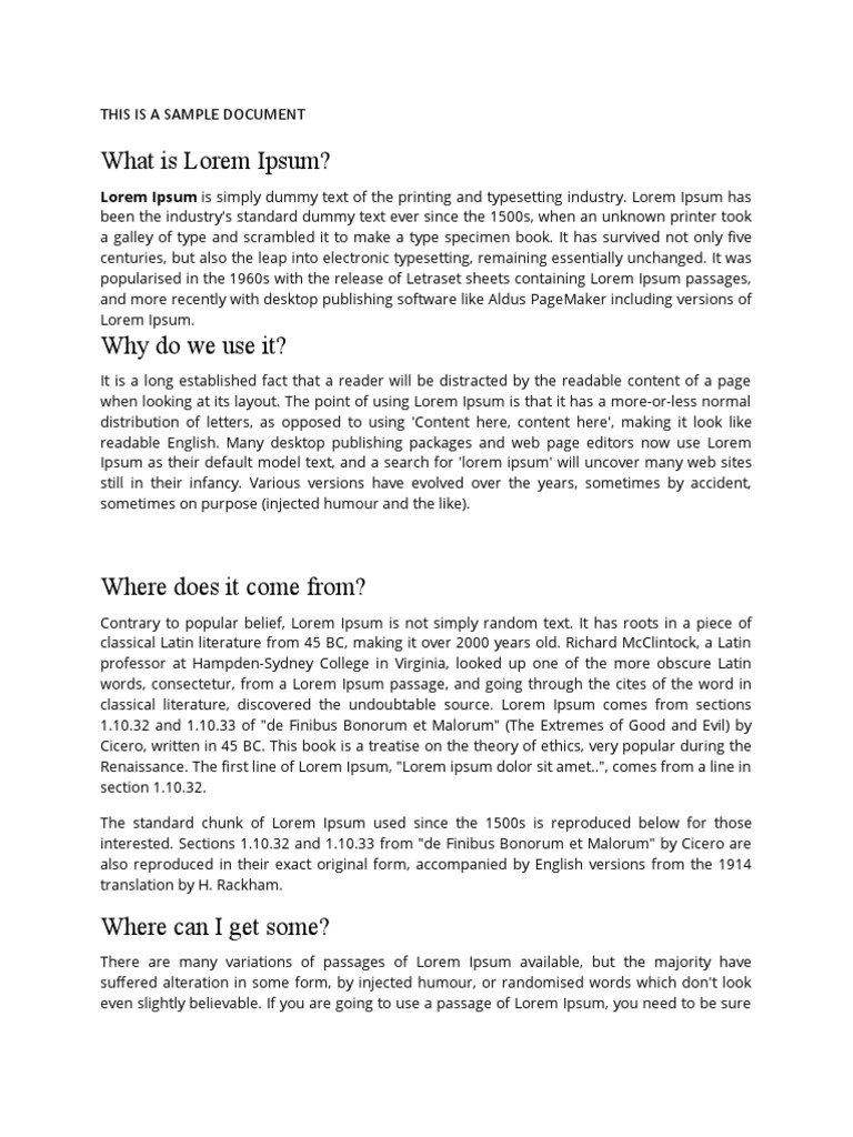 What Is Lorem Ipsum?: This Is A Sample Document | PDF | Written ...