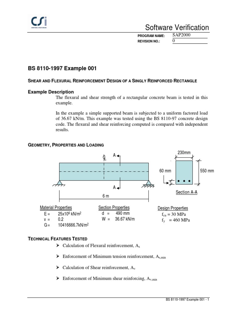 BS 8110-1997 Ex001 | Download Free PDF | Beam (Structure) | Strength Of ...