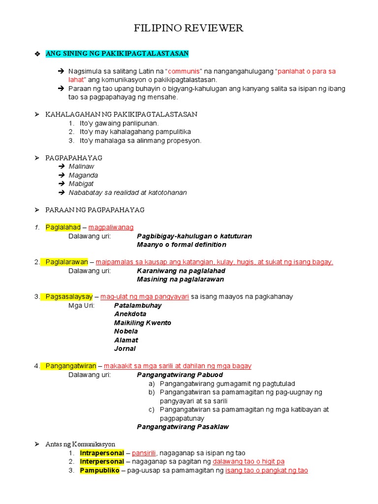 Filipino Notes | PDF