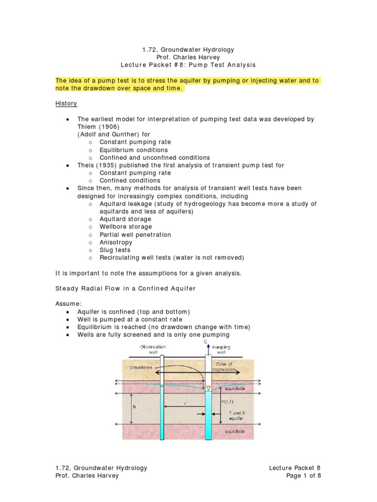 Pump Test Analysis - Lecture - 8 | PDF | Aquifer | Environment