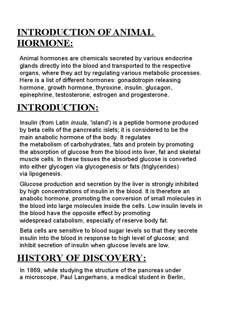 Introduction of Animal Hormone | PDF | Insulin | Hormone