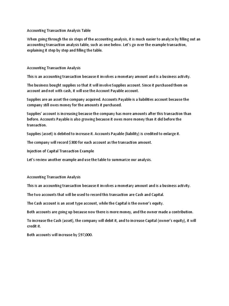 Accounting Transaction Analysis Table Pdf