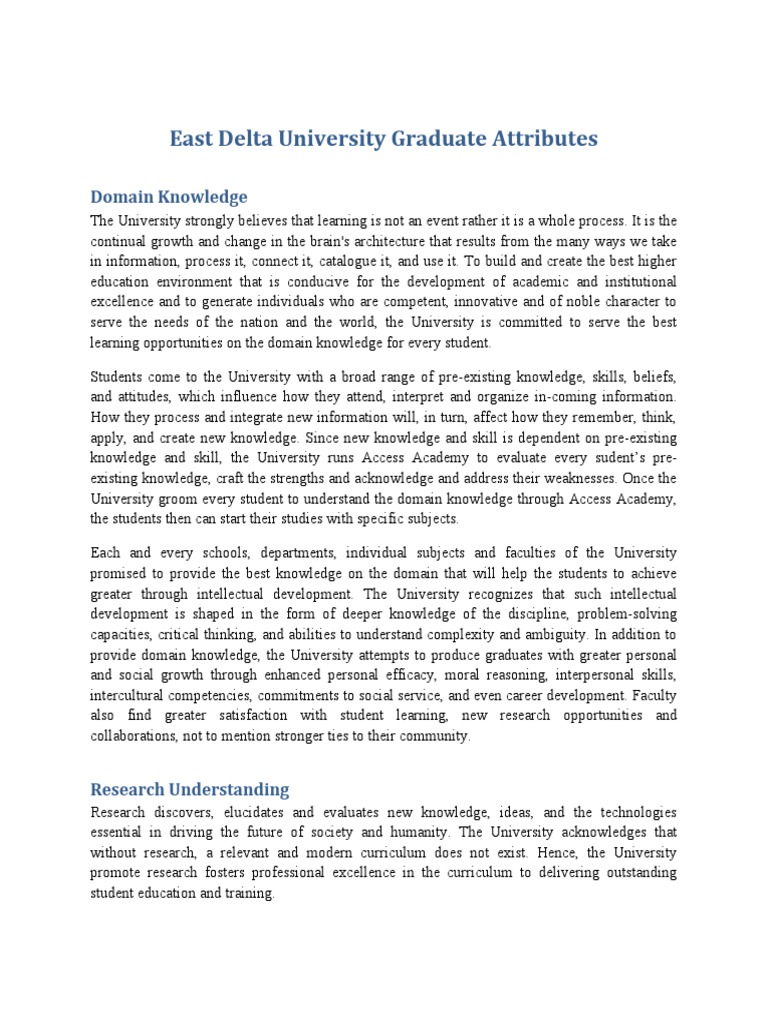 East Delta University Graduate Attributes Overview | PDF | Leadership ...