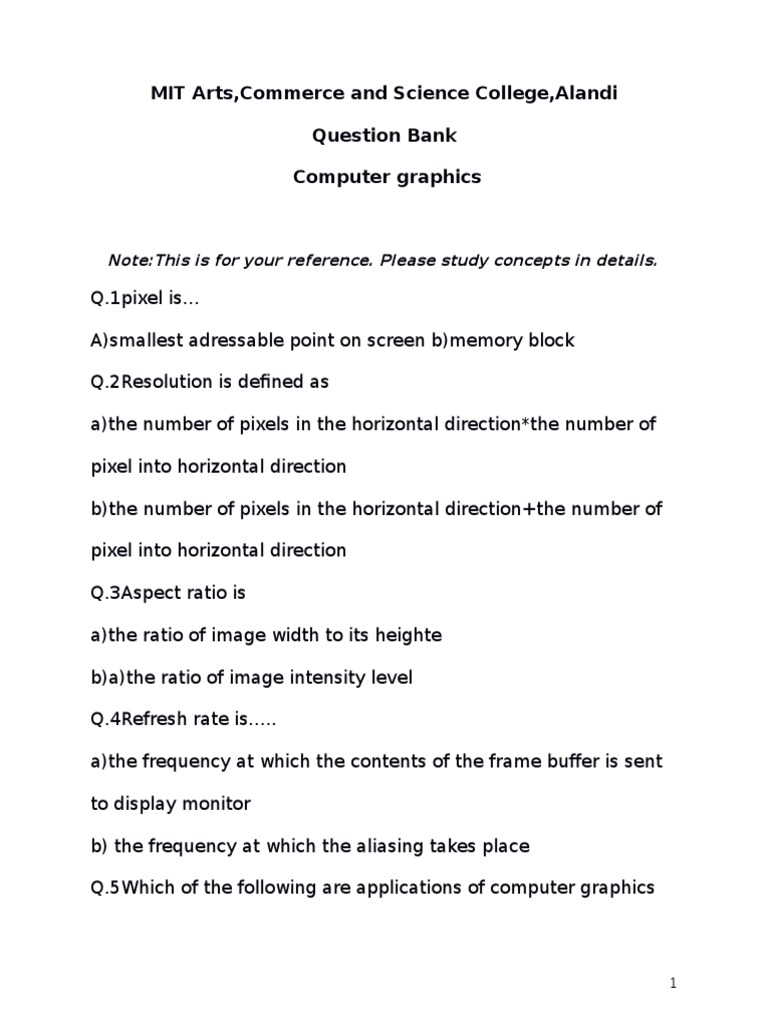 MIT Arts, Commerce and Science College, Alandi Question Bank Computer ...