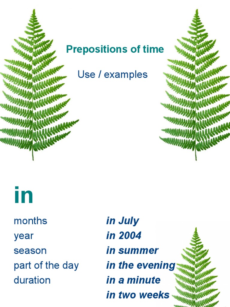 Prepositions of Time: Use / Examples | PDF | Easter | Linguistic Typology