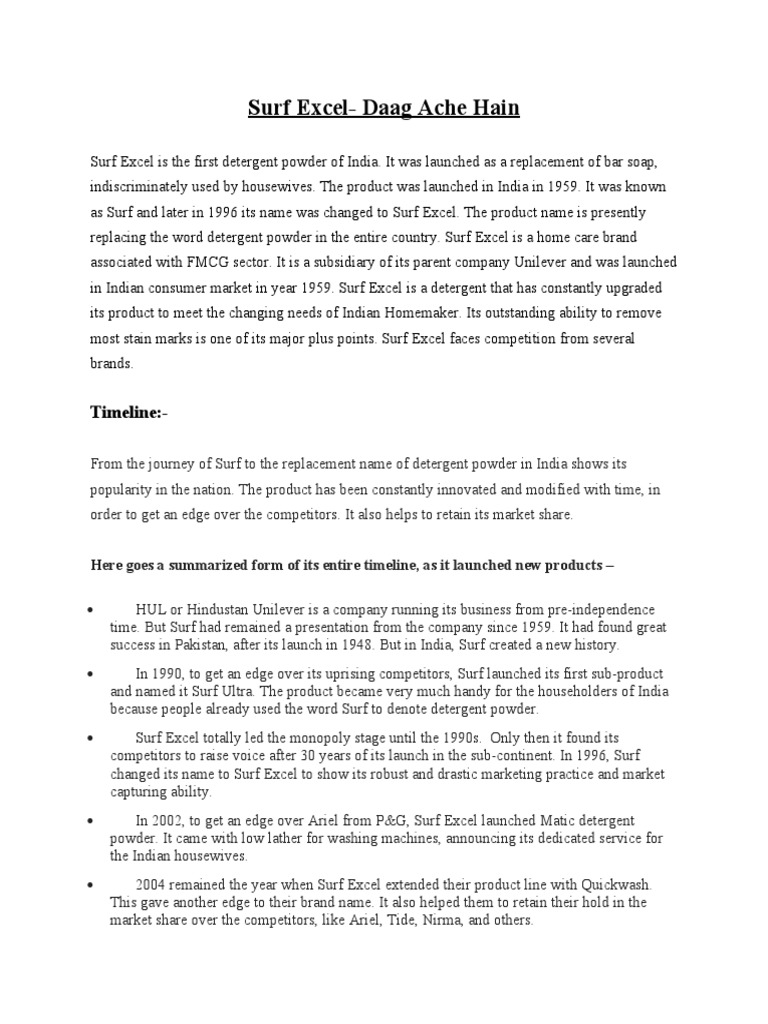 Surf Excel-Daag Ache Hain: Timeline | PDF | Advertising | Pricing