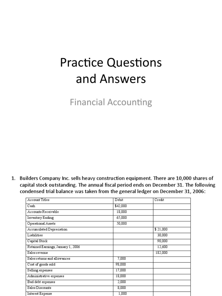 Financial Accounting Practice Questions | PDF | Debits And Credits ...
