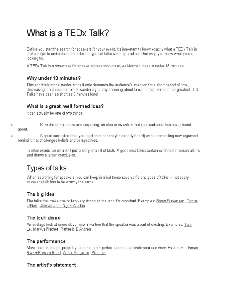 What Is A Tedx Talk?: Types of Talks | Download Free PDF ...