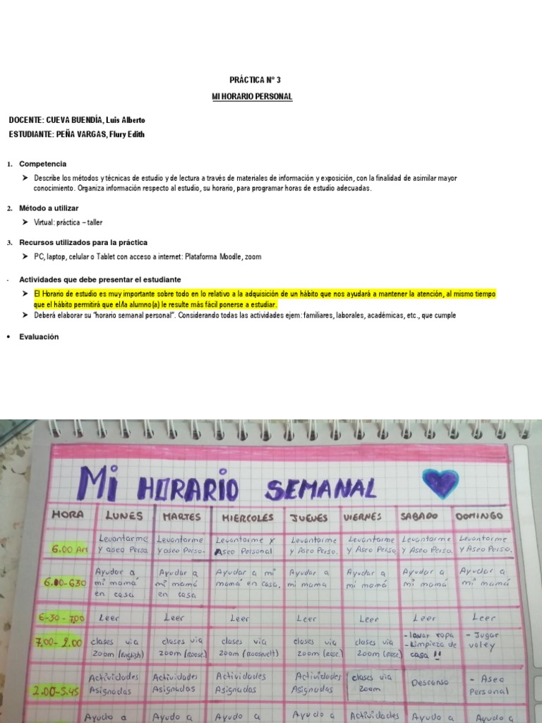 Ejemplo de Horario Personal Semanal | PDF | Crecimiento personal y ...
