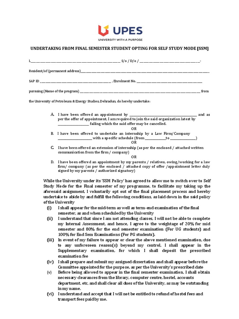 Self Study Mode (SSM) Undertaking PDF | Download Free PDF | Thesis ...