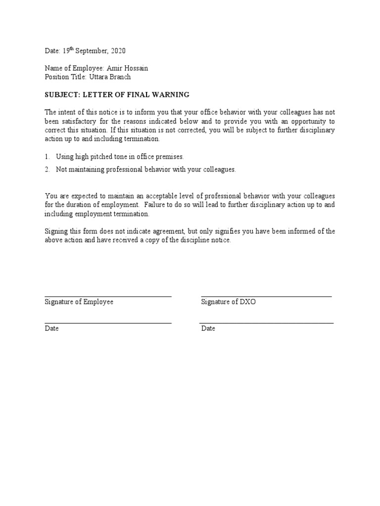 Final Warning Letter Template | PDF