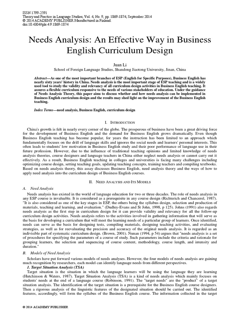 Needs Analysis: An Effective Way in Business English Curriculum Design ...