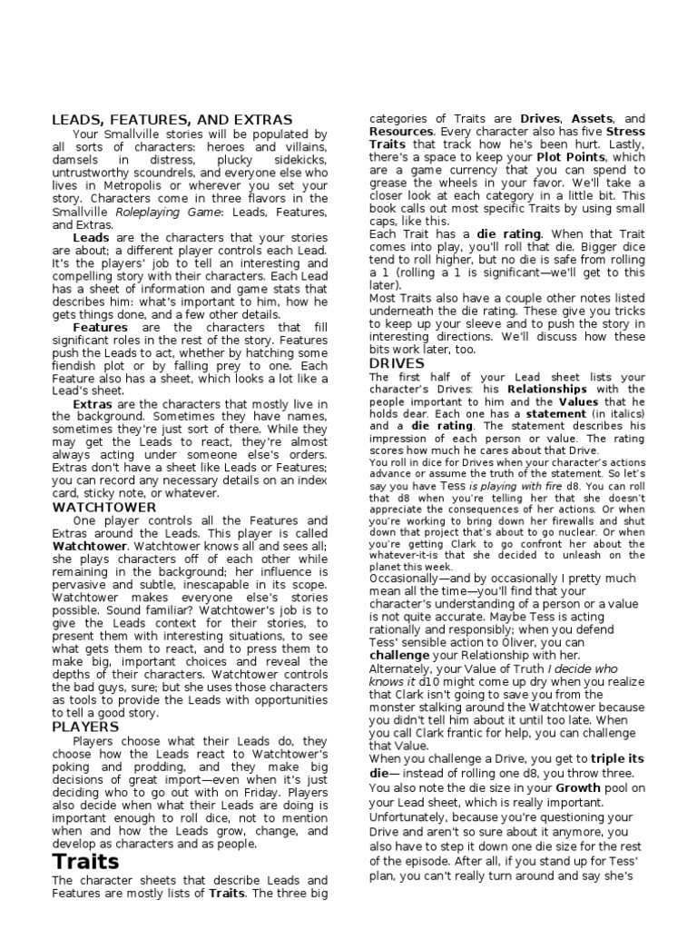 Smallville Roleplaying Game Overview | PDF | Leisure