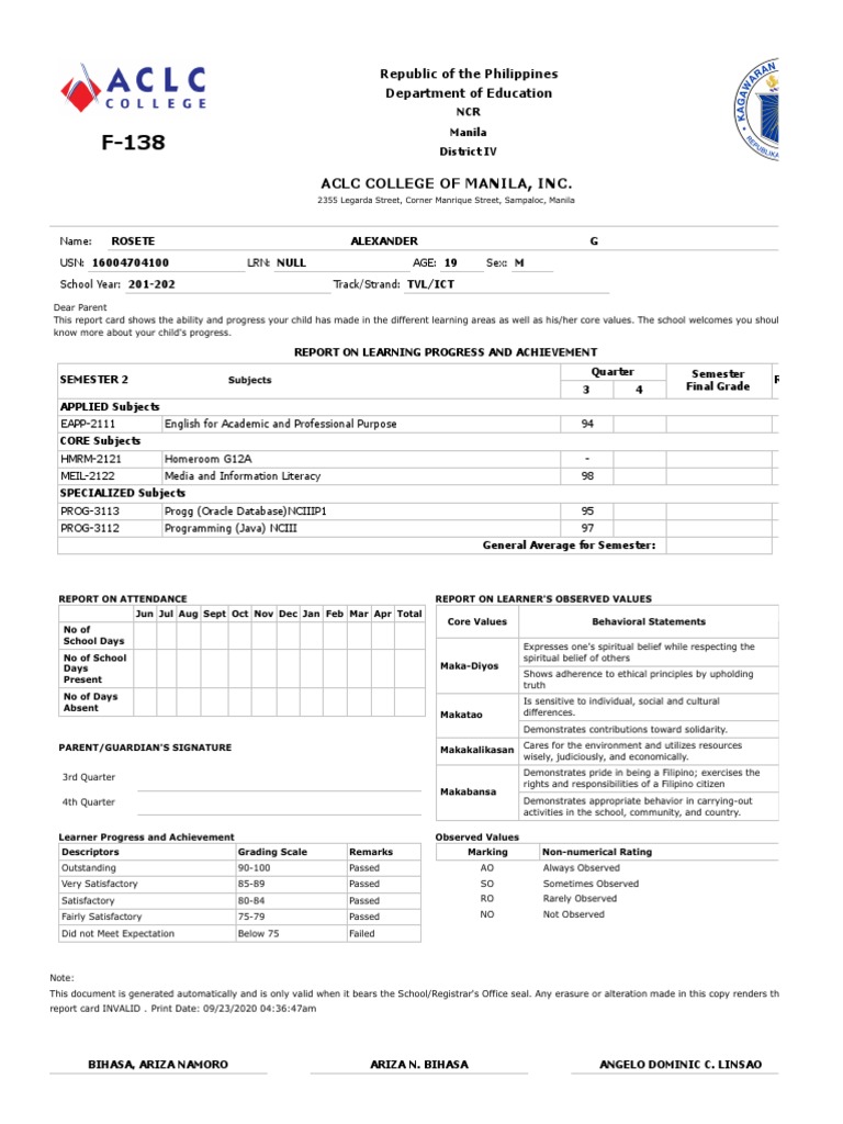 Aclc College of Manila, Inc.: Republic of The Philippines Department of ...