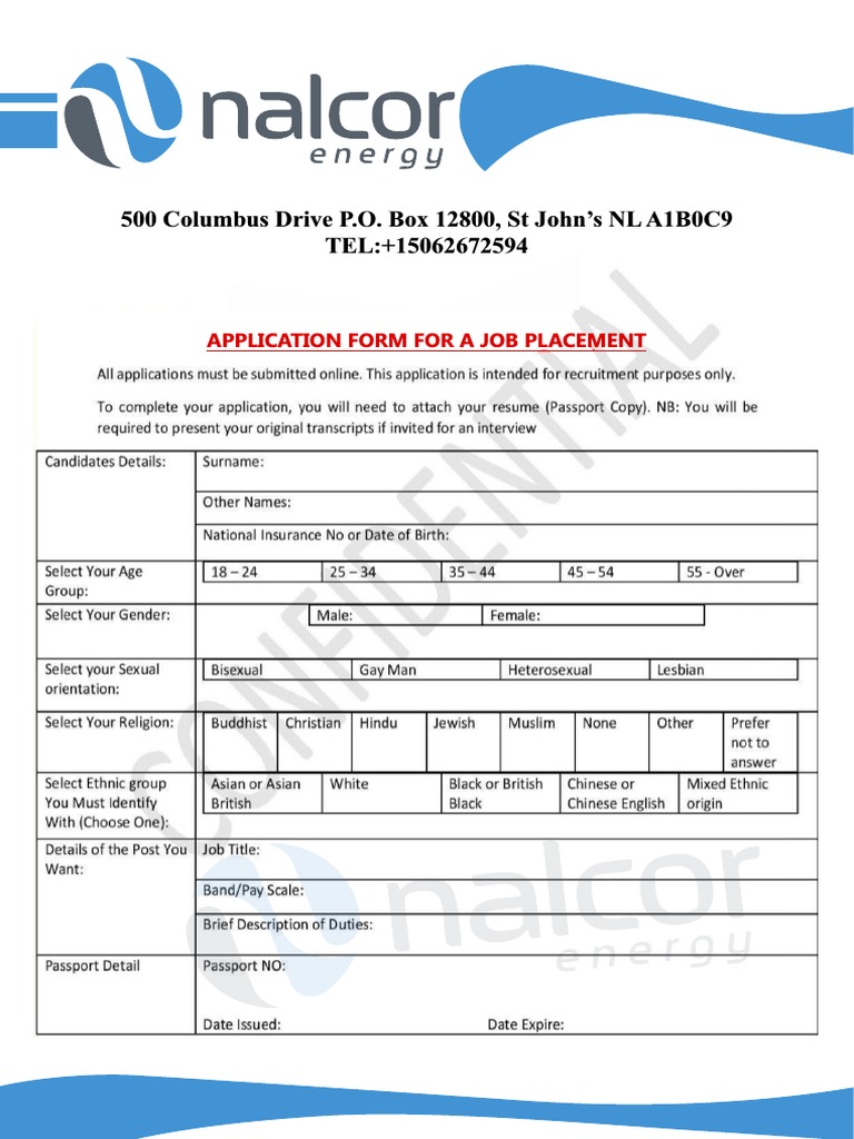 Nalcor Energy Application Form | PDF