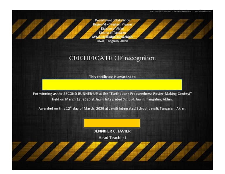 Earthquake Preparedness Contest Certificate | PDF