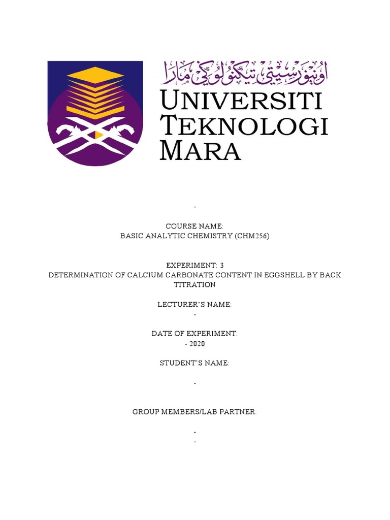 Chm256 - Experiment 3 - Determination of Calcium Carbonate Content in ...