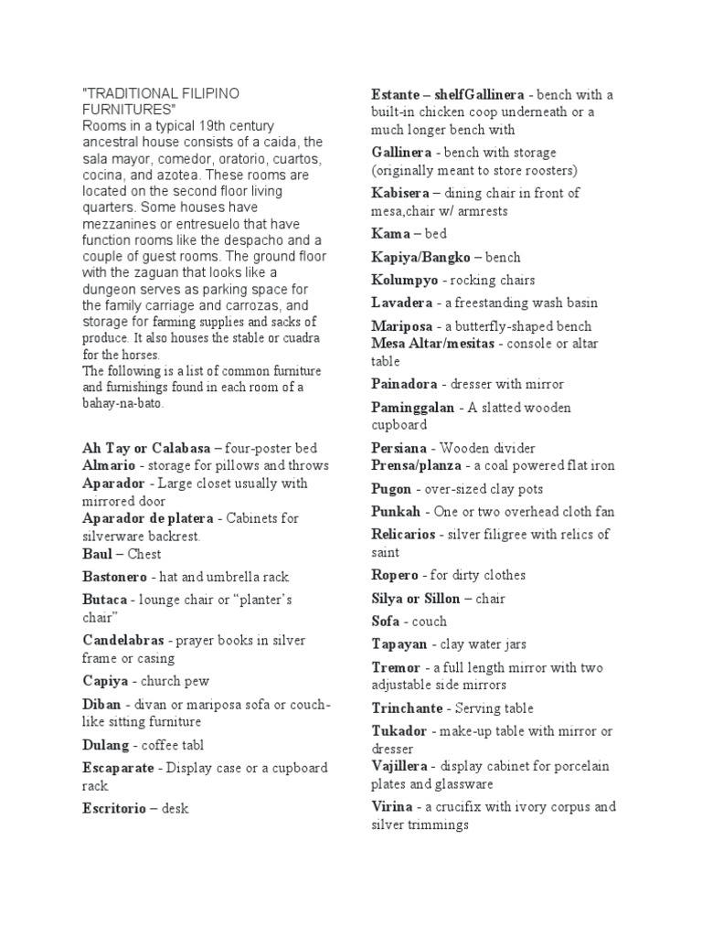 Traditional Filipino Furniture Guide | PDF | Chair | Couch