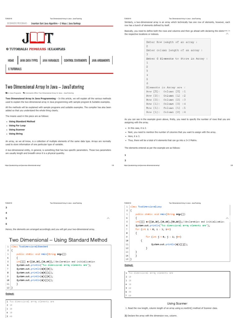 Two Dimensional Array in Java - JavaTutoring | PDF | Array Data ...