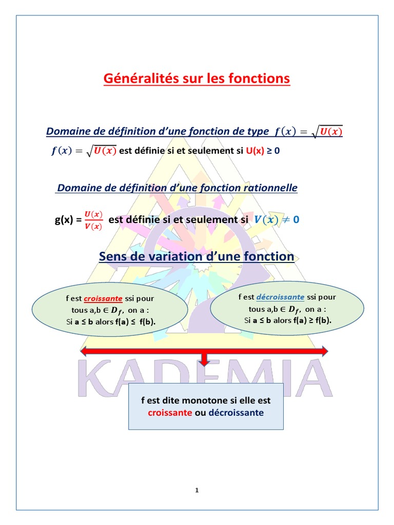 Fiche Sur Les Généralités Sur Les Fonctions 1 | PDF | Fonction monotone ...