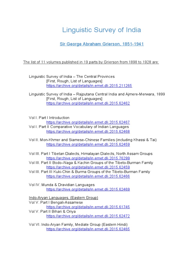Linguistic Survey of India - Volumes and Contents Index | PDF ...