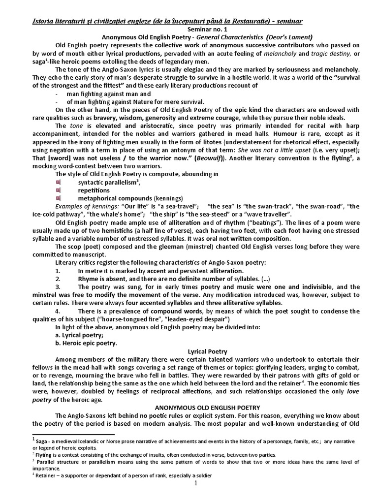 Seminar 1 Deor's Lament | PDF | Poetry