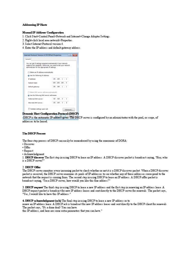 Addressing IP Hosts Manual IP Address Configuration | PDF | Computers