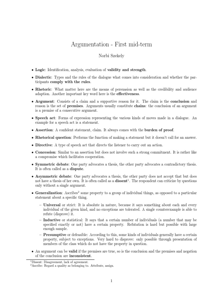 Argumentation - First Mid-Term: Norbi Szekely | PDF | Argument | Inductive Reasoning