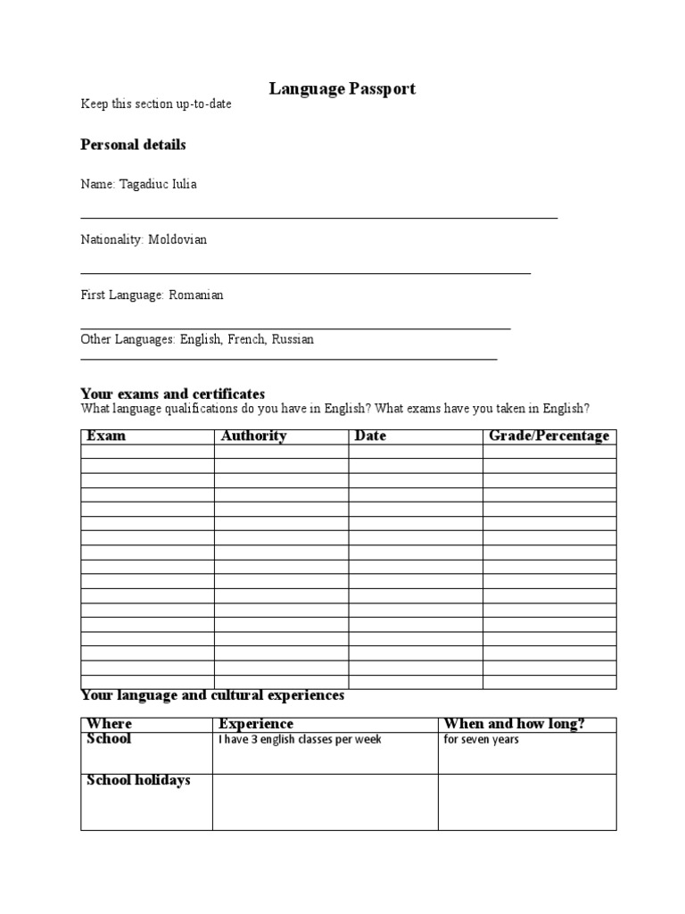 Language Passport: Personal Details | PDF