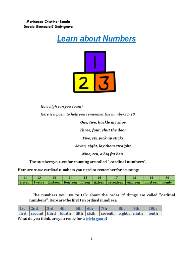 Learn About Numbers: How High Can You Count? Here Is A Poem To Help You ...