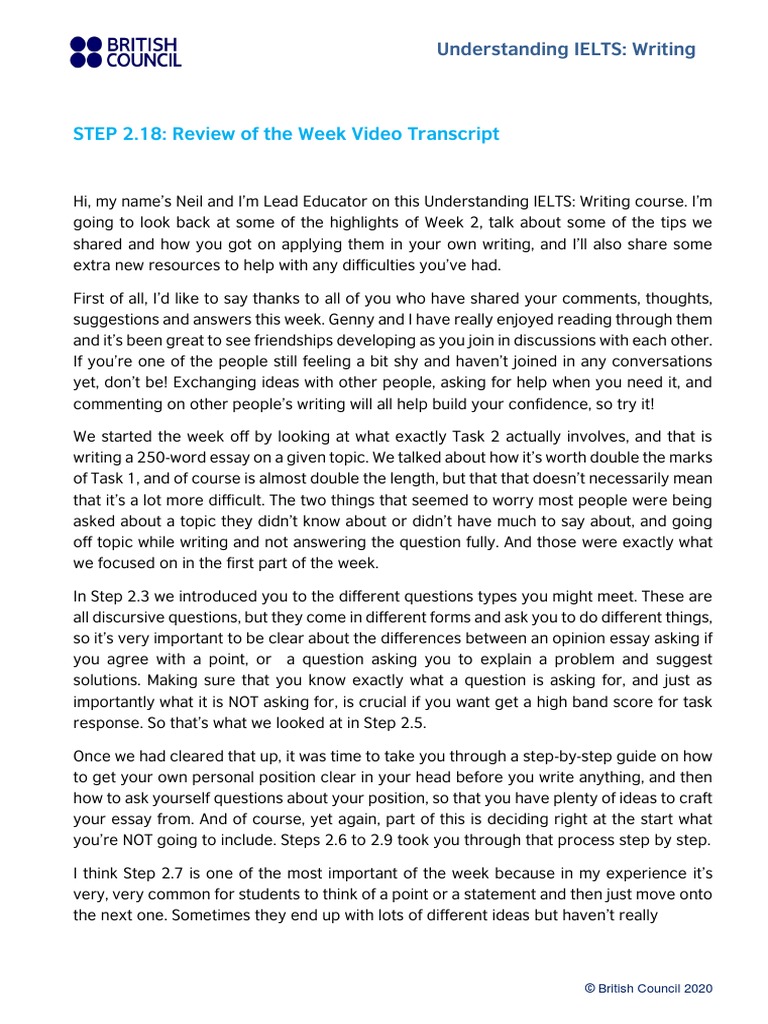 IELTS WRITING STEP 2.18 TRANSCRIPT Oct 2020 | Download Free PDF ...