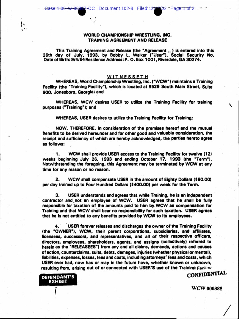 WCW - 1993 Training + Contracts 1994 | PDF | Damages | Government ...