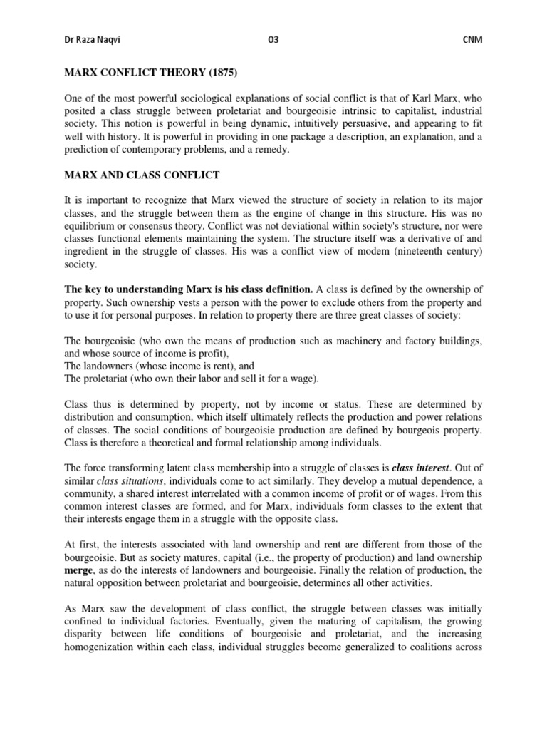 Marx Conflict Theory | PDF | Bourgeoisie | Class Conflict