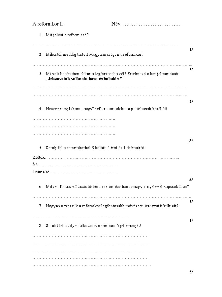 Irodalom 7. - Reformkor I. | PDF