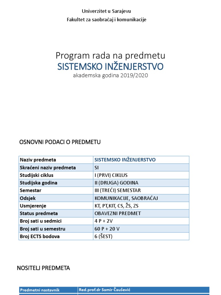 SI I Ciklus III Semestar Program Rada 2019-2020.ak.g. | PDF