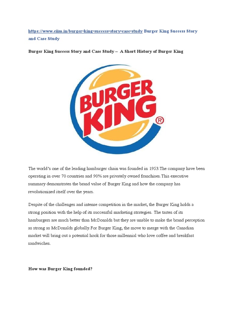 Burger King Success Story and Case Study - A Short History of Burger King | PDF