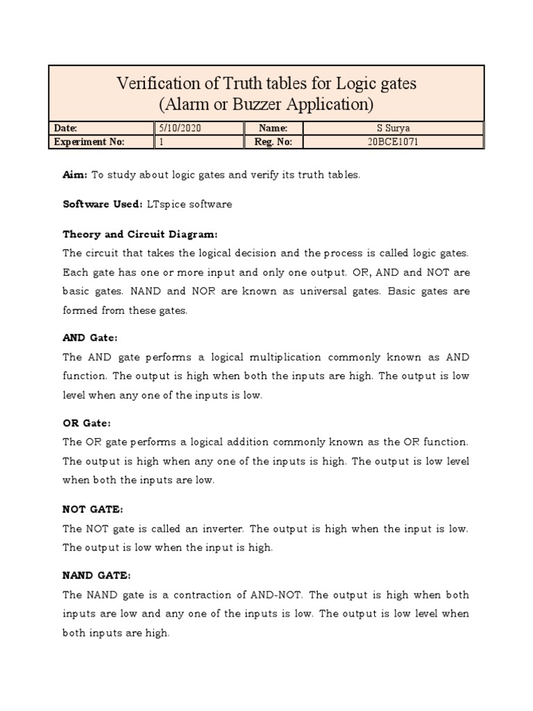 Verification of Truth Tables For Logic Gates (Alarm or Buzzer ...