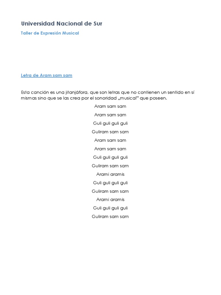 Letra de Aram Sam Sam PDF | PDF