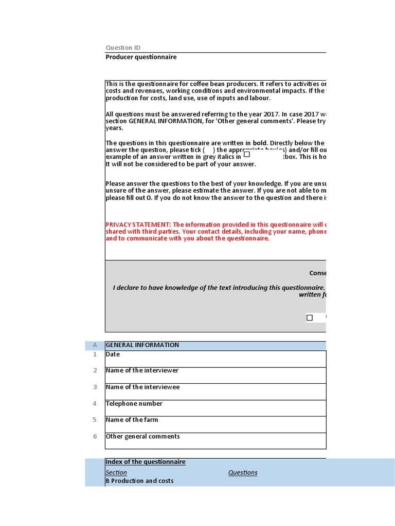 First Draft Questionnaire True Price Coffee Colombia | PDF | Fertilizer ...