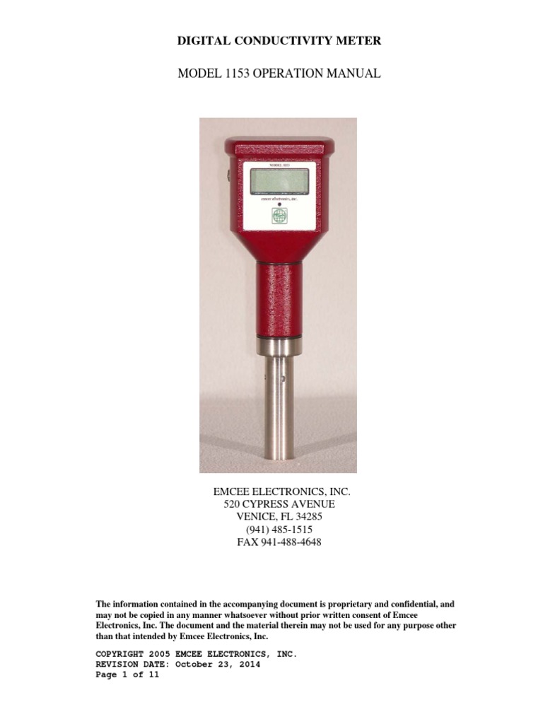 Model 1153 Operation Manual: Digital Conductivity Meter | PDF ...