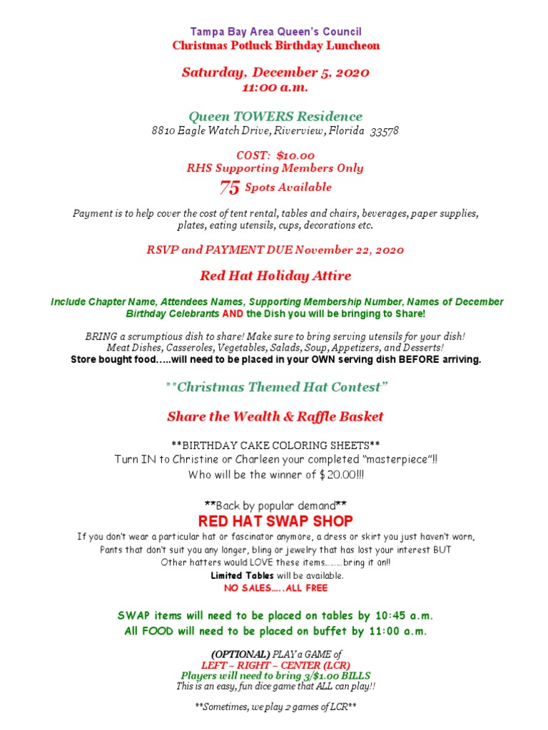 December Potluck 2020 Flyer | PDF | Foods | Eating Behaviors Of Humans