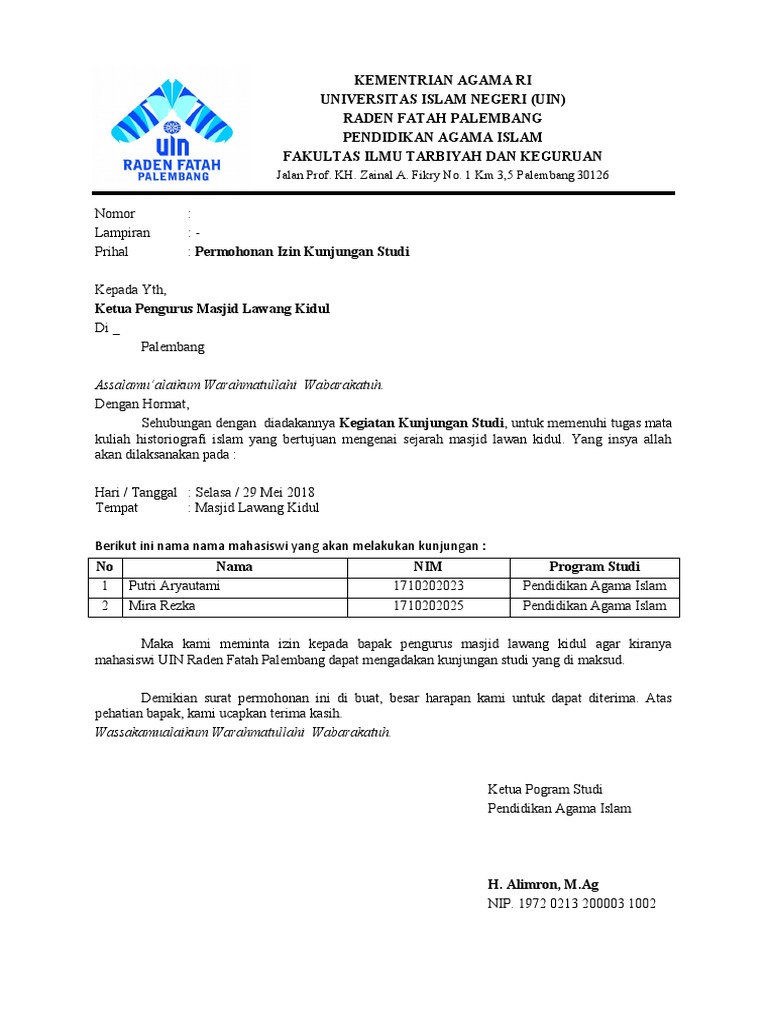 Surat Permohonan Izin Ke Masjid Lawang Kidul | PDF