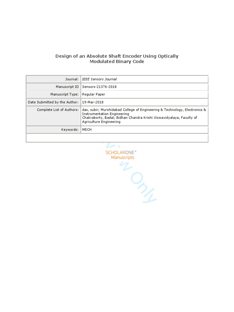 For Review Only: Design of An Absolute Shaft Encoder Using Optically ...