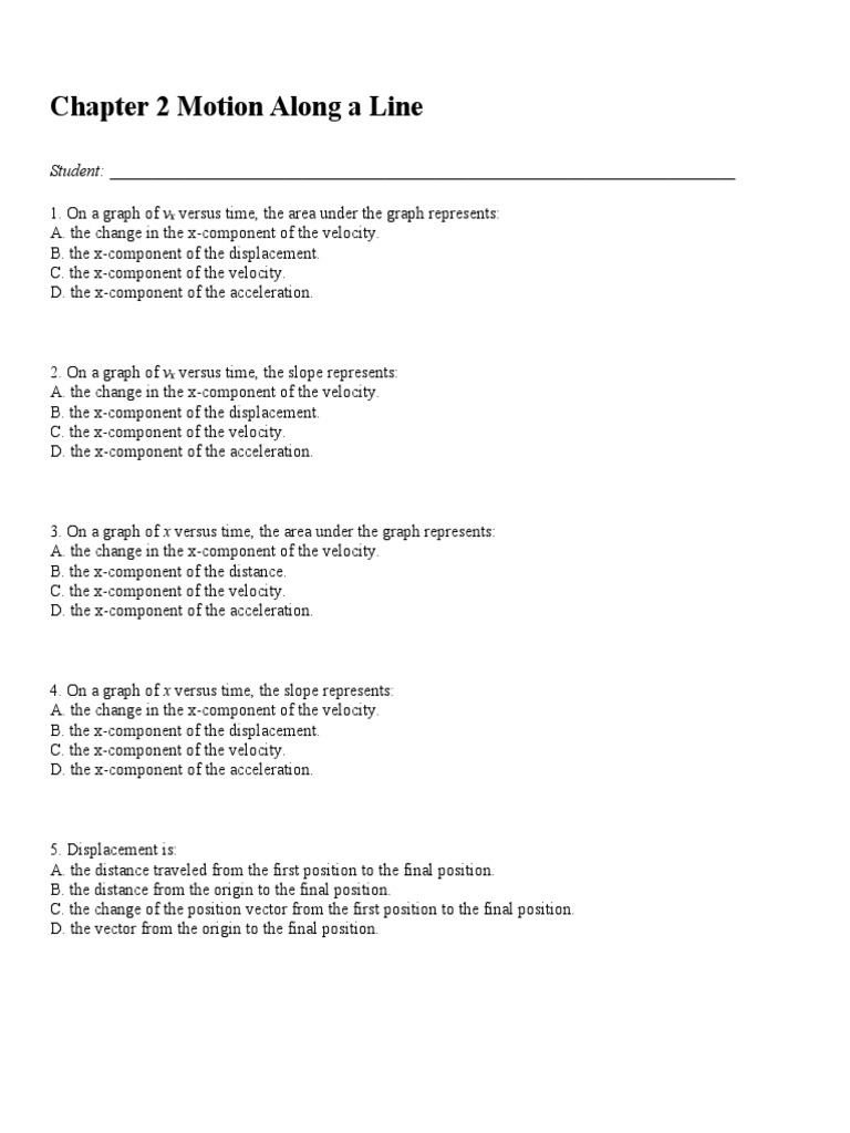 Chapter 2 Motion Along A Line: Student | PDF | Acceleration | Velocity