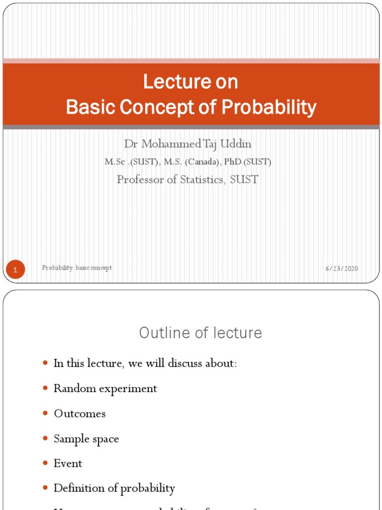 Lecture On Basic Concept of Probability: DR Mohammed Taj Uddin ...