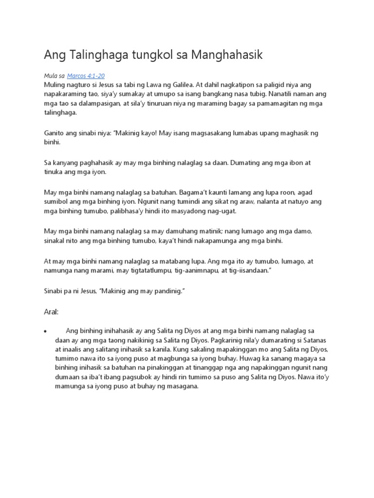 Ang Talinghaga Tungkol Sa Manghahasik | PDF