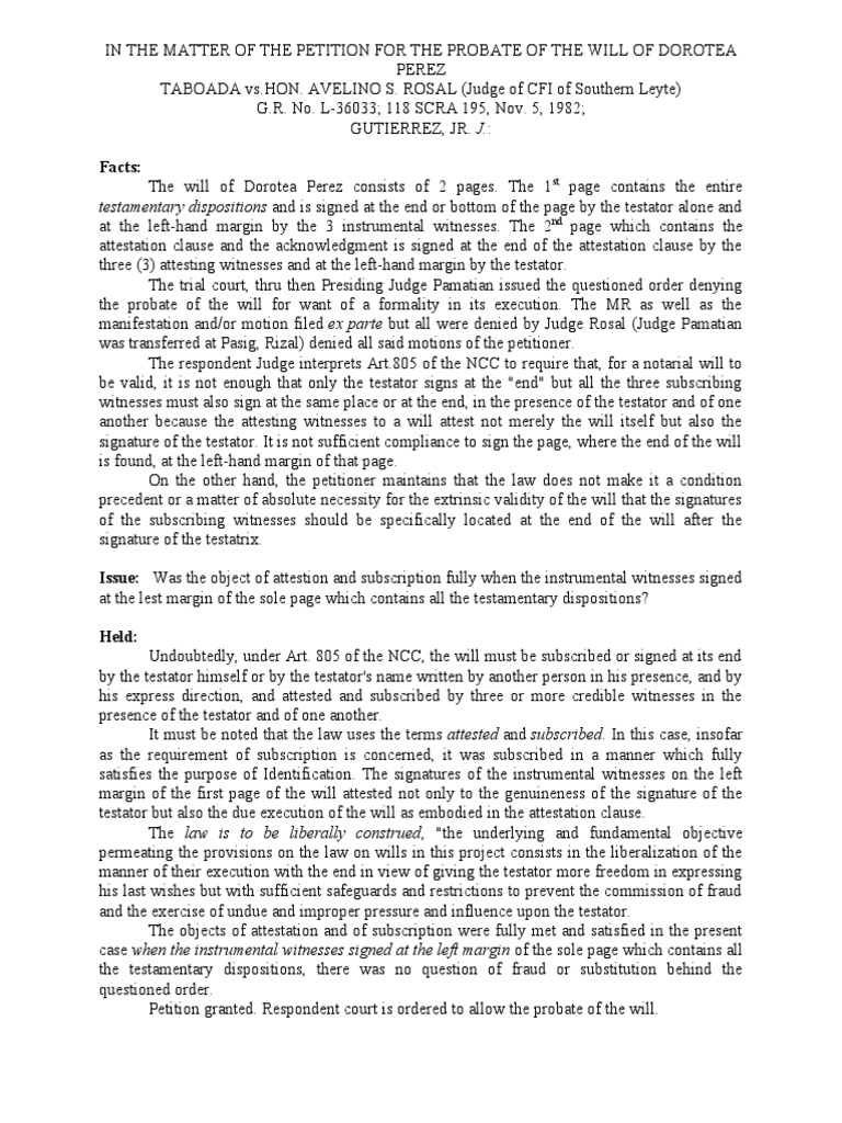 Facts:: Testamentary Dispositions and Is Signed at The End or Bottom of ...