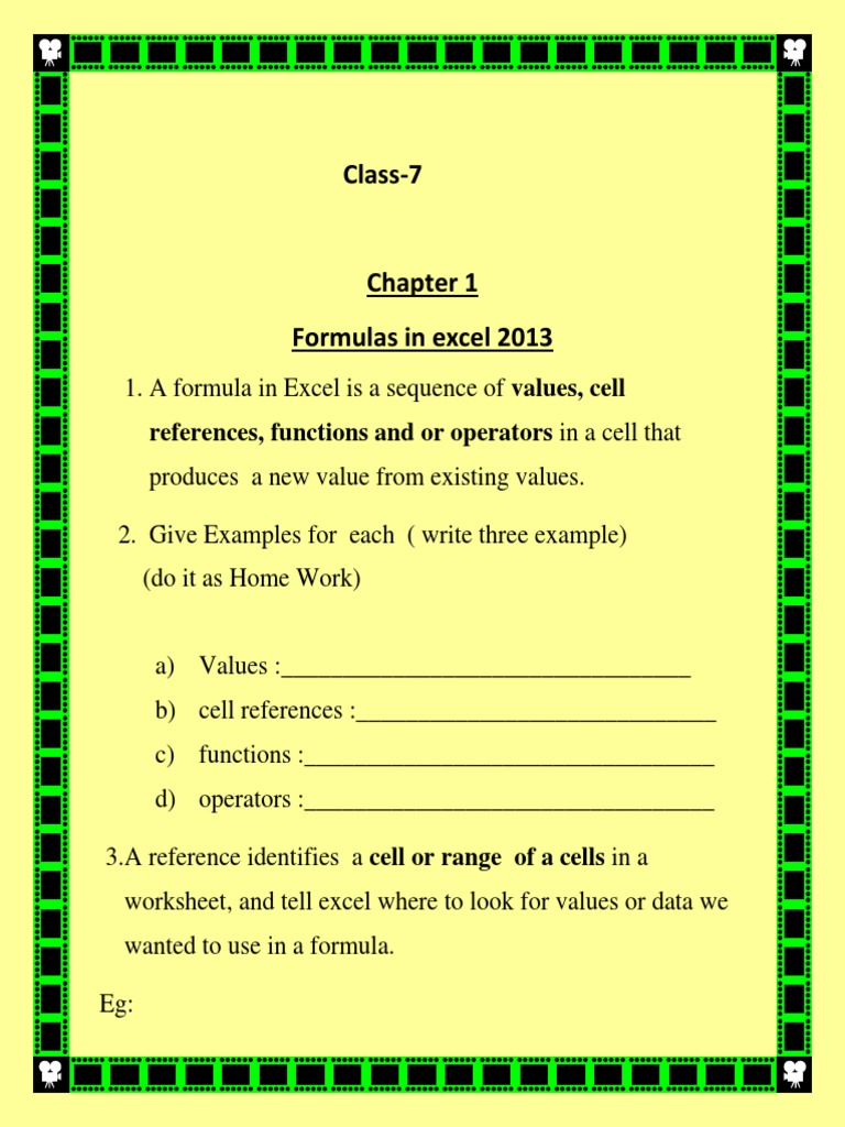 Class - 7 Chapter 1 | PDF | Formula | Microsoft Excel