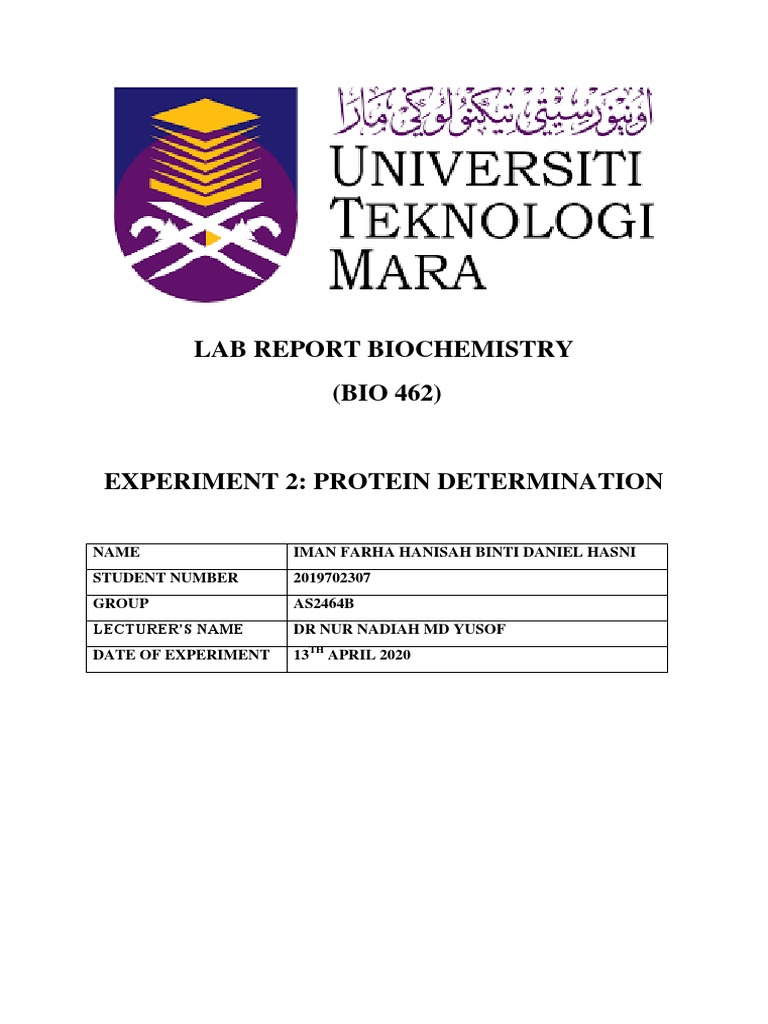 Lab Report Biochemistry (BIO 462) | PDF | Scientific Techniques | Biology