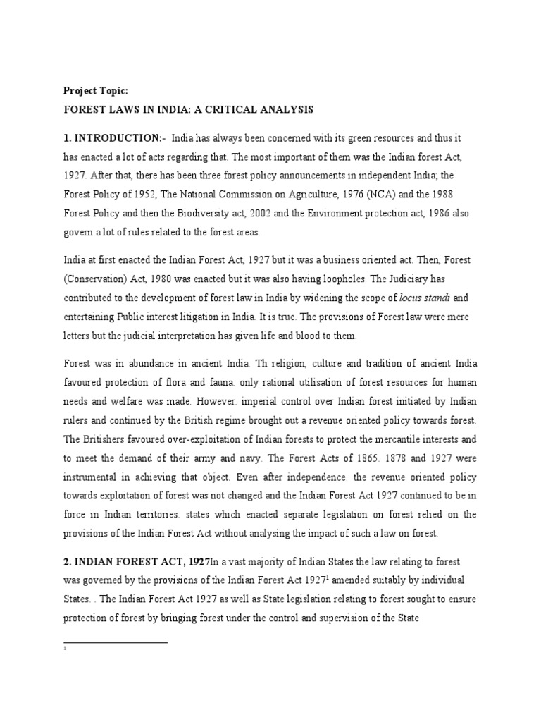 Project Topic: Forest Laws in India: A Critical Analysis 1 ...